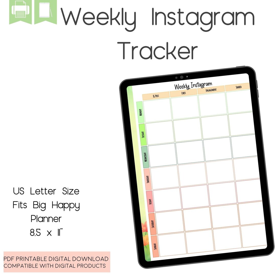 Weekly Instagram Tracker, Printable, Letter Size, Big HP - Etsy Canada