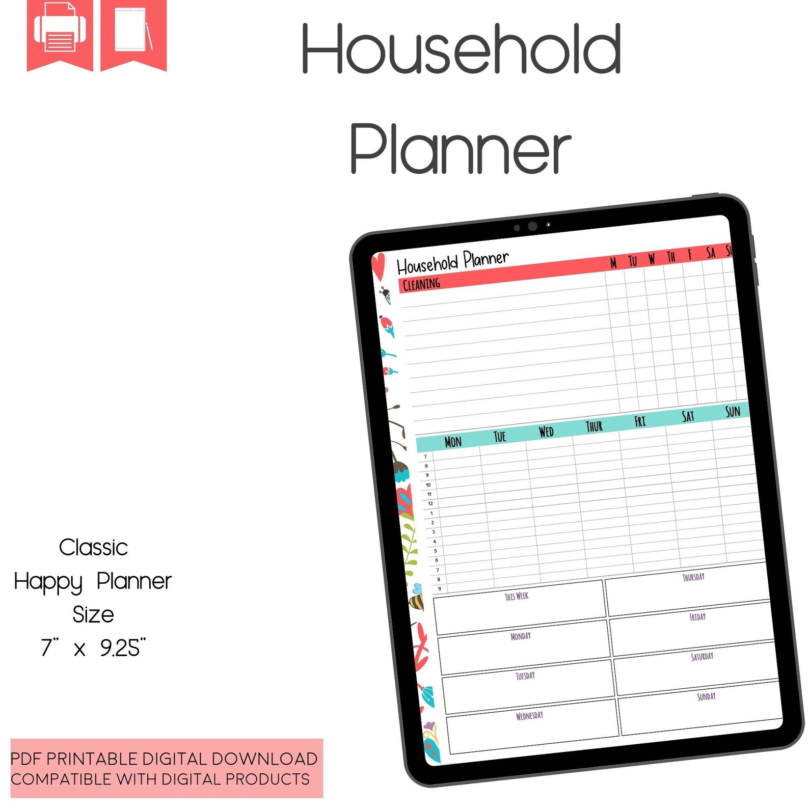 Household Planner Printable, Weekly Home Planner, Weekly Schedule ...