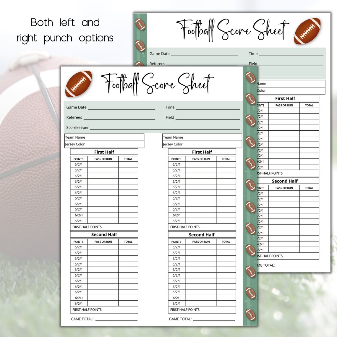 Football Score Card, Football Scoresheet - Etsy