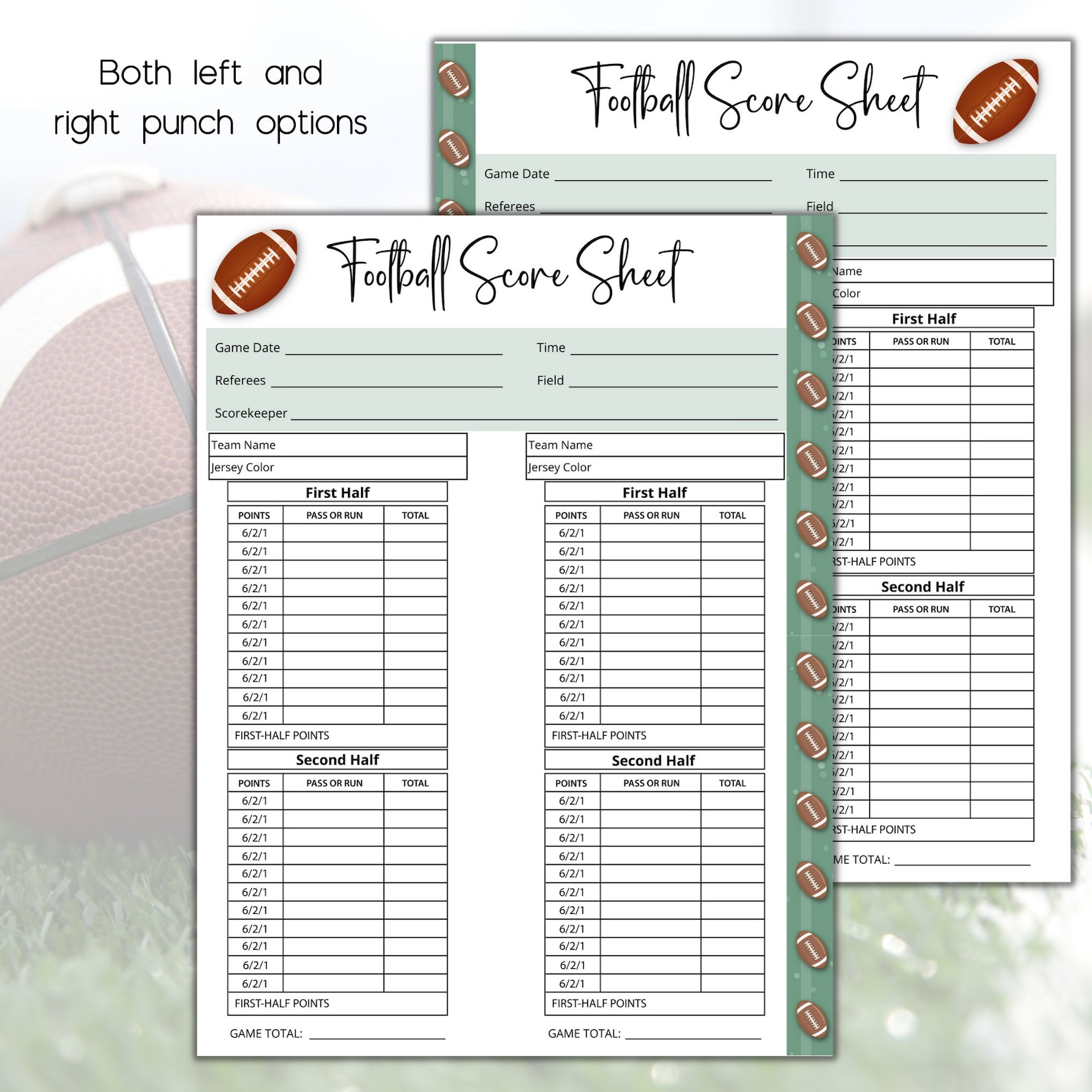 Football Score Card, Football Scoresheet - Etsy