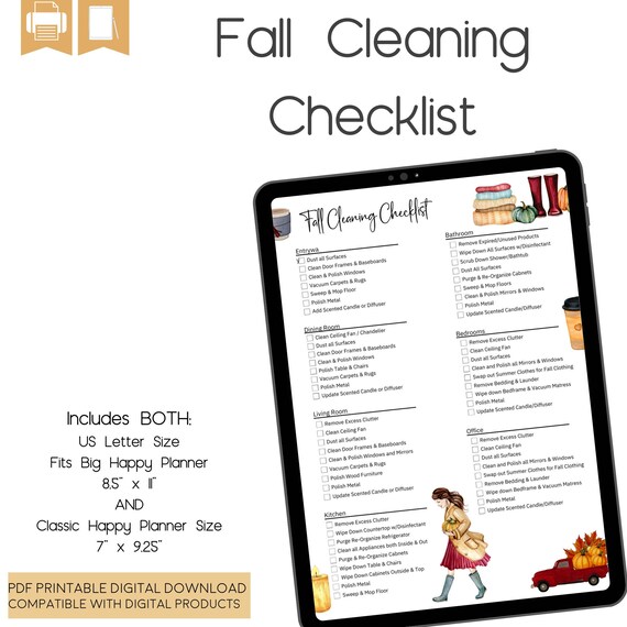 Fall Cleaning Checklist Autumn Cleaning Checklist - Etsy