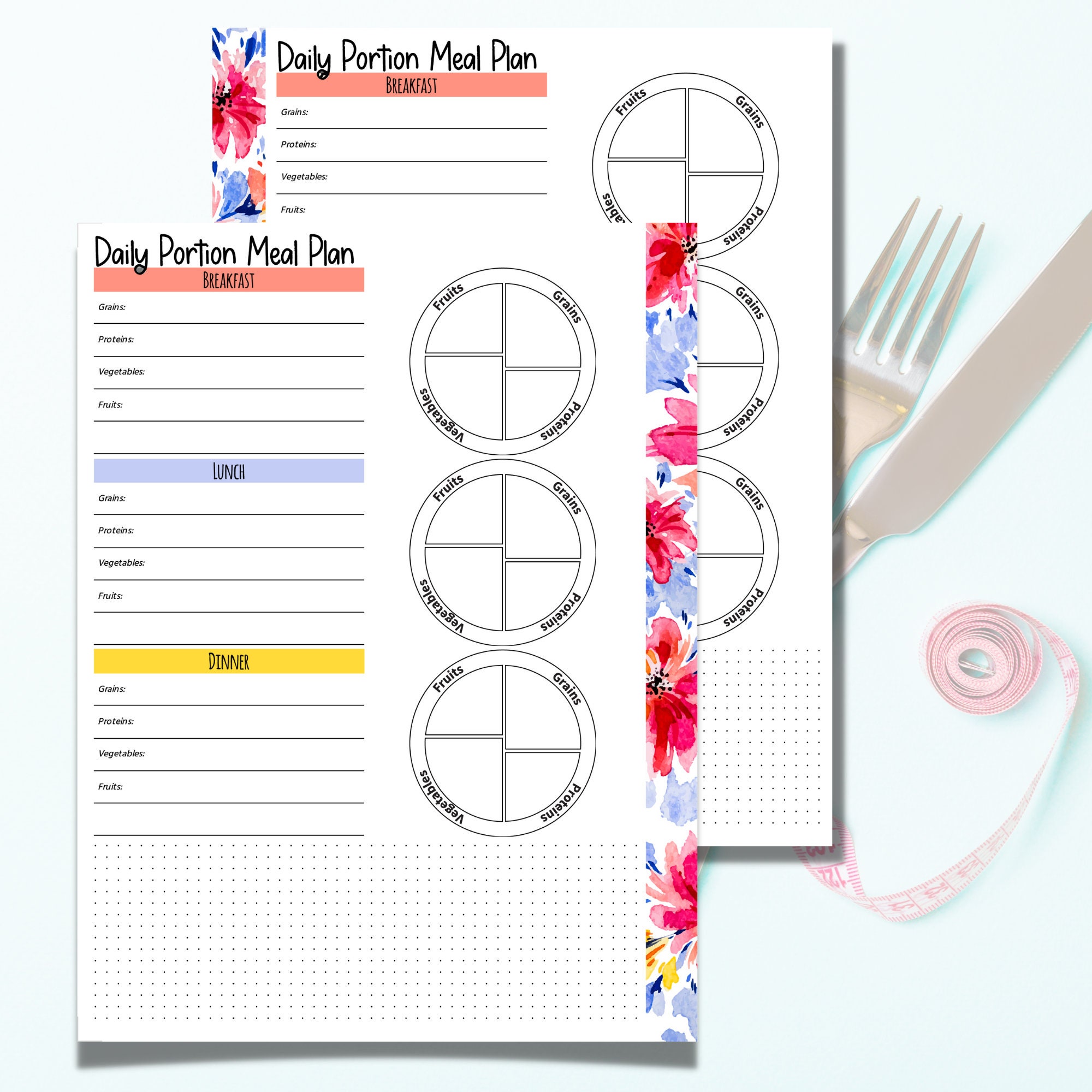 Portion Control Meal Planner, Fitness Planner, Letter Size, Big HP - Etsy