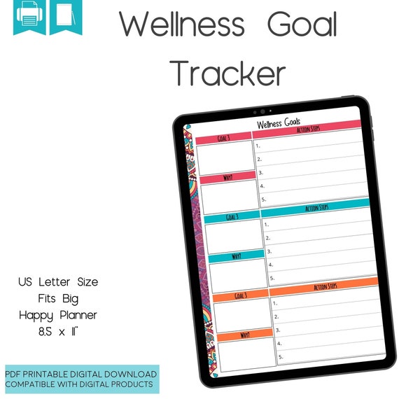 Wellness Goal Tracker Printable Letter Size Big HP | Etsy