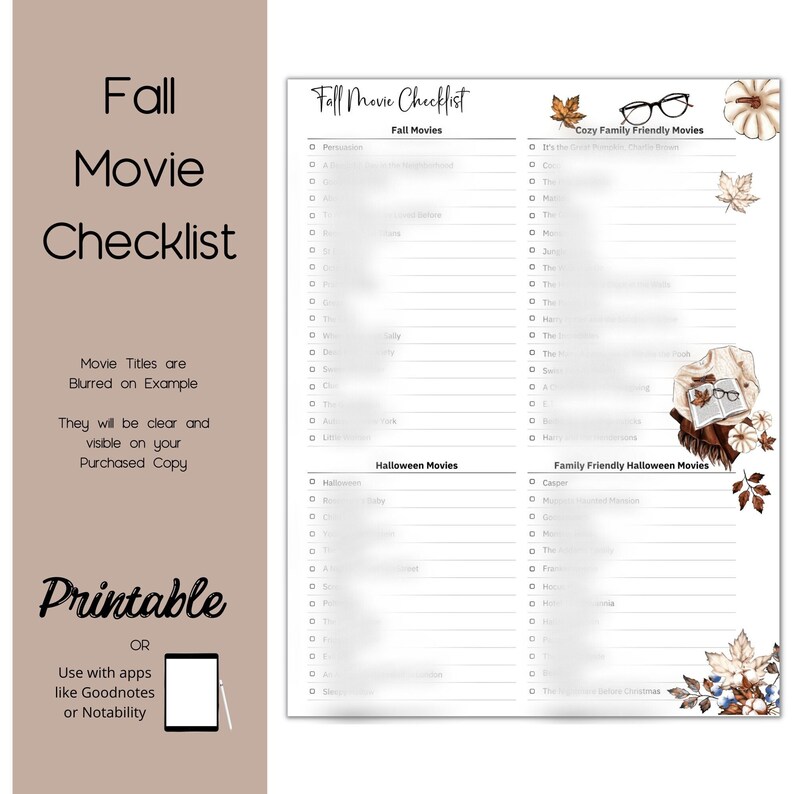 Fall Family Movie Night Checklist - Etsy