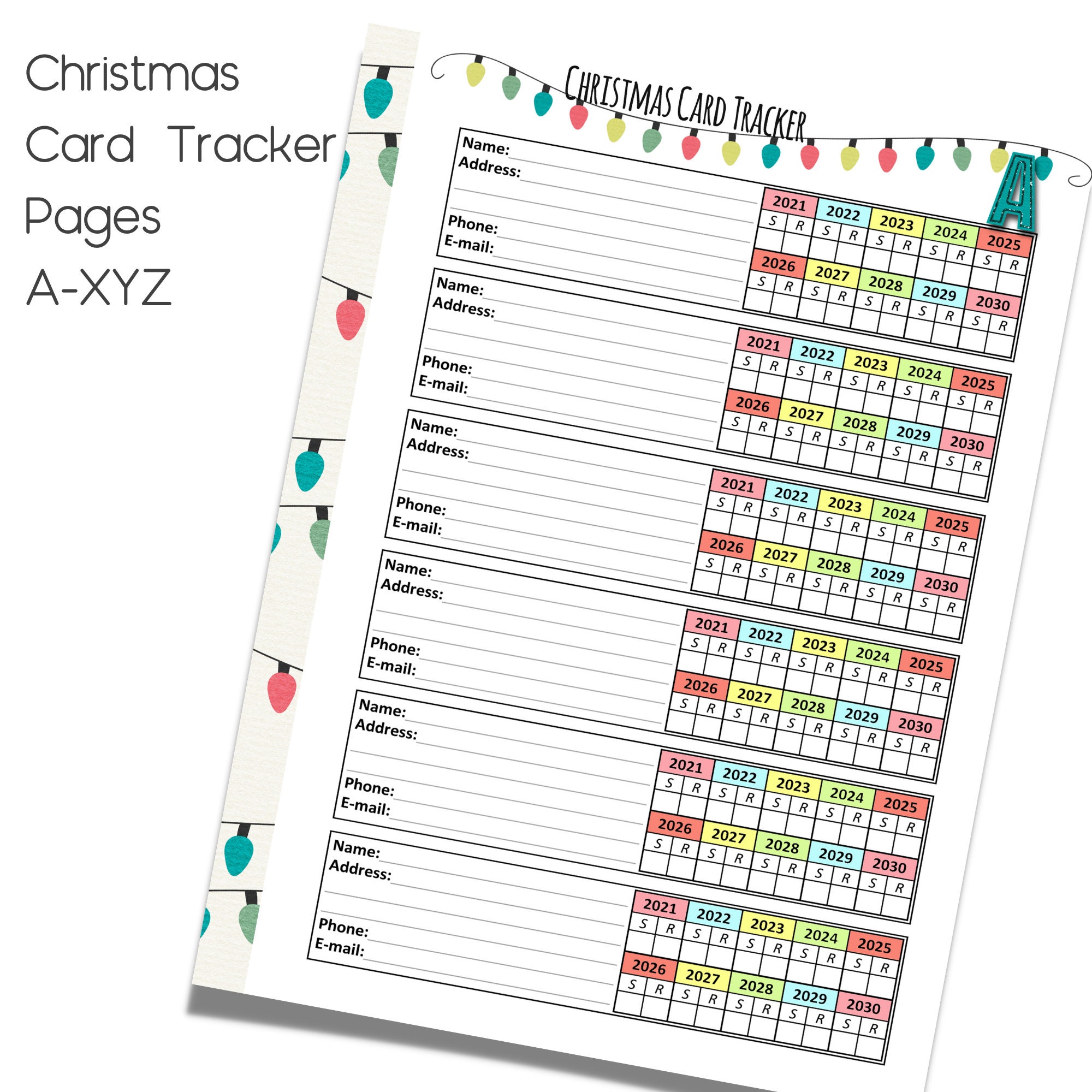 Christmas Card Tracker Printable, 10 Year Tracker, Christmas Record ...