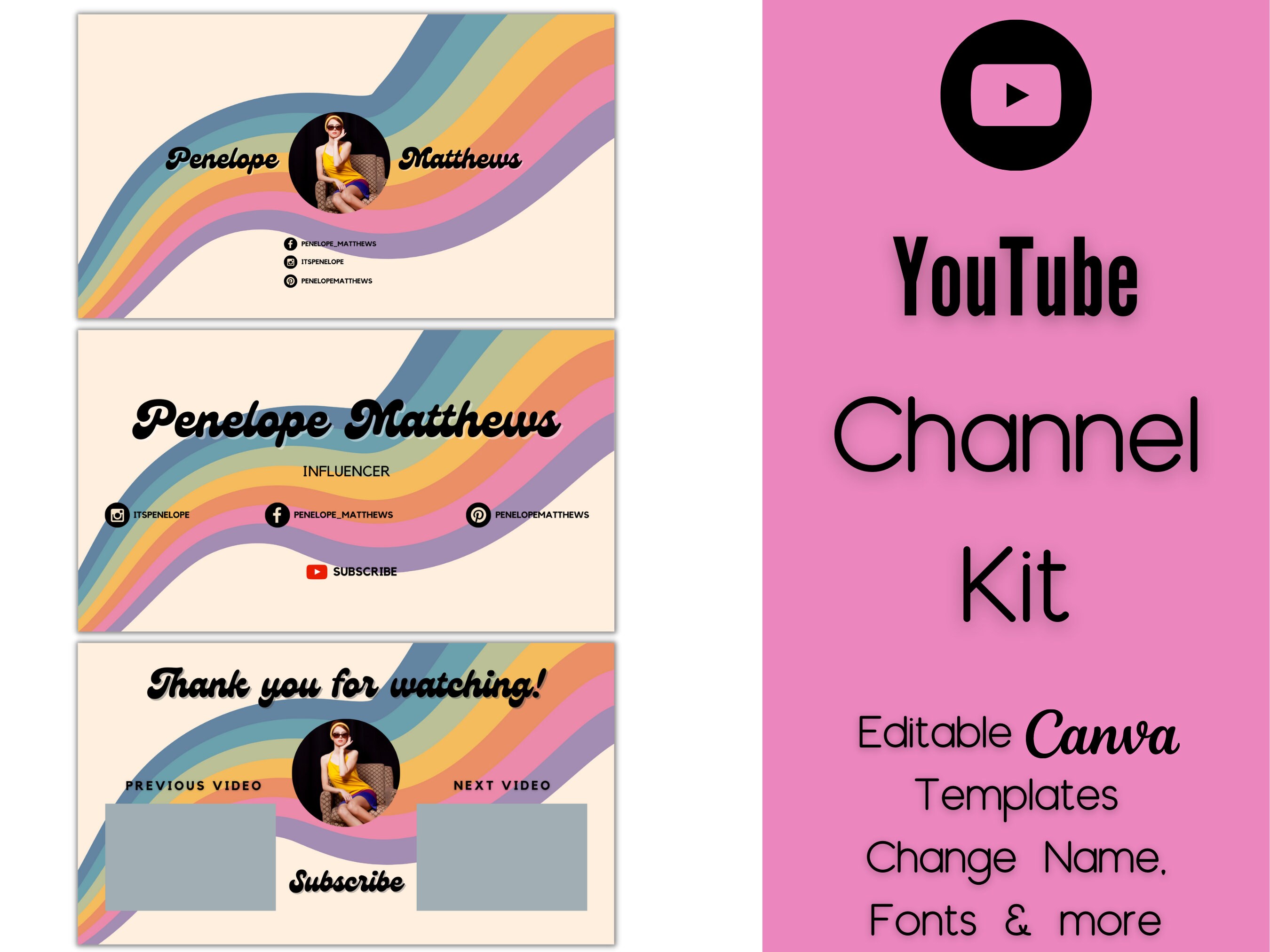Youtube Channel Kit, Youtube Branding Kit, Youtube Template, Retro - Etsy