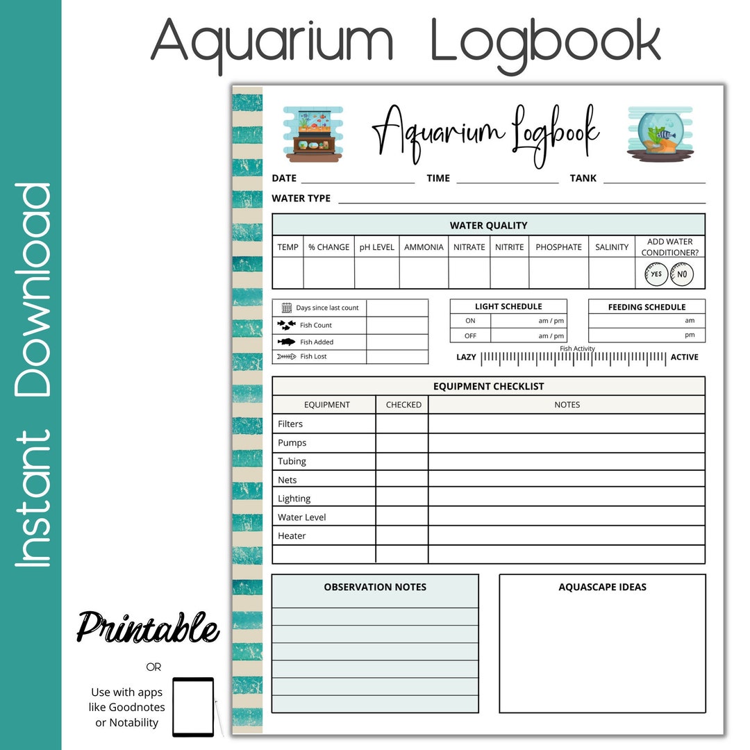 Aquarium Logbook, Fish Tank Logbook, Aquarium Maintenance Log, Aquarium ...