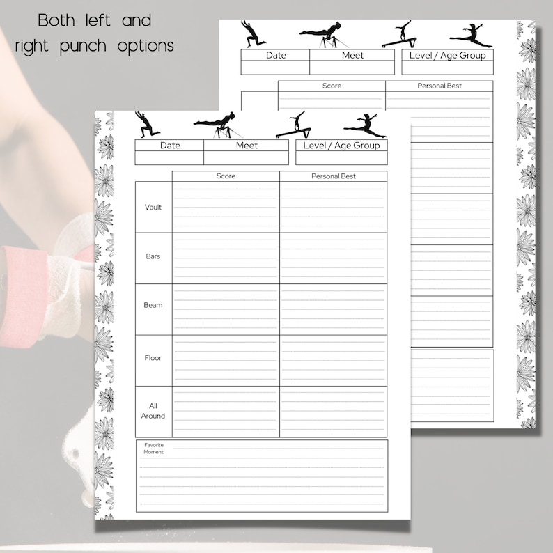 Women's Gymnastics Scorebook, Printable Scorebook, Gymnastics Printable ...