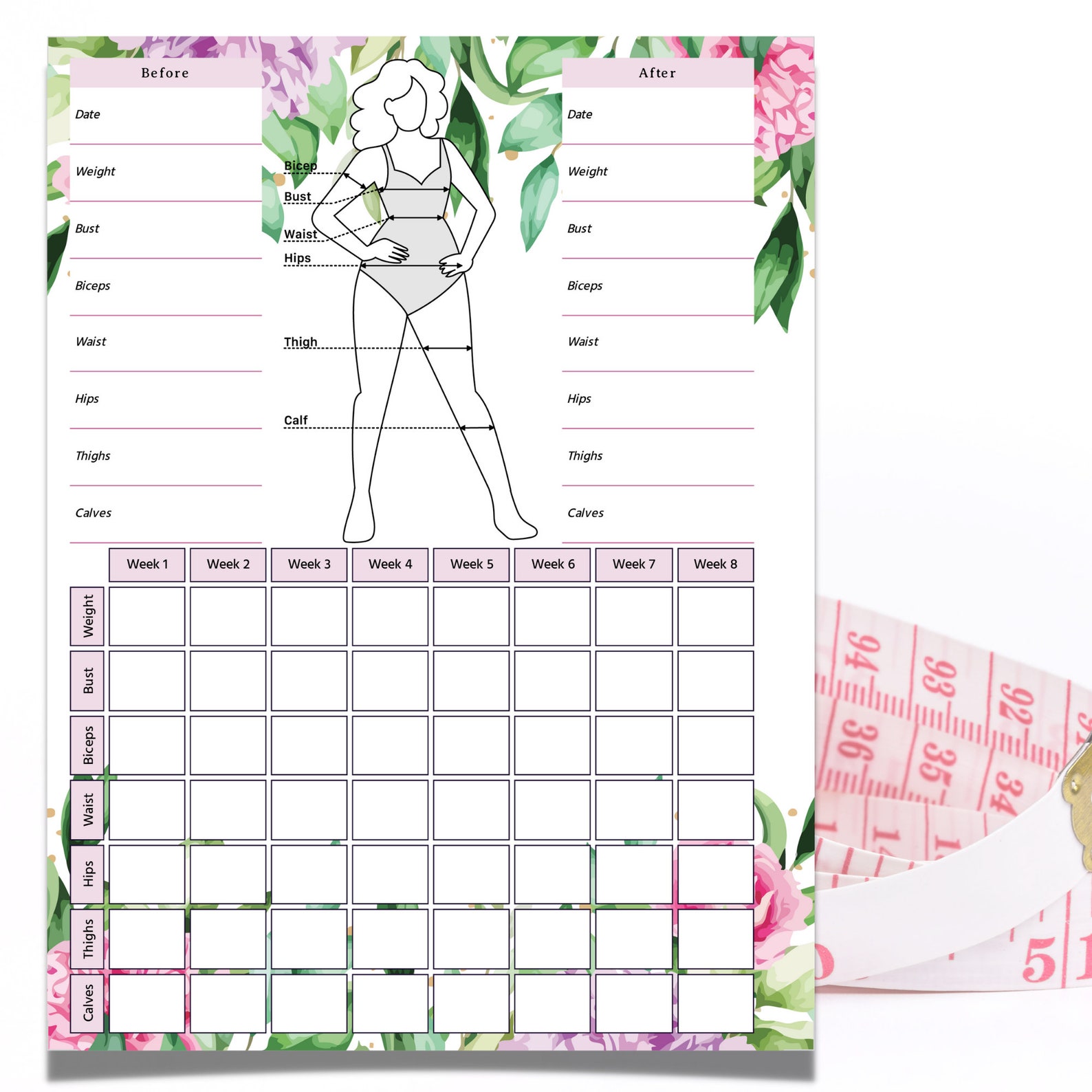Body Measurement Tracker Body Progress Tracker Printable - Etsy