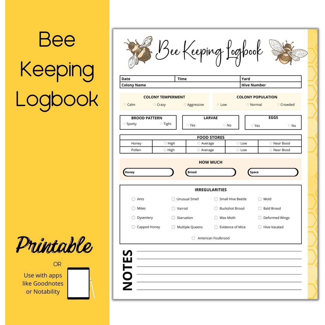 Bee Keeping Logbook, Template, Beekeeping Inspection Checklist - Etsy
