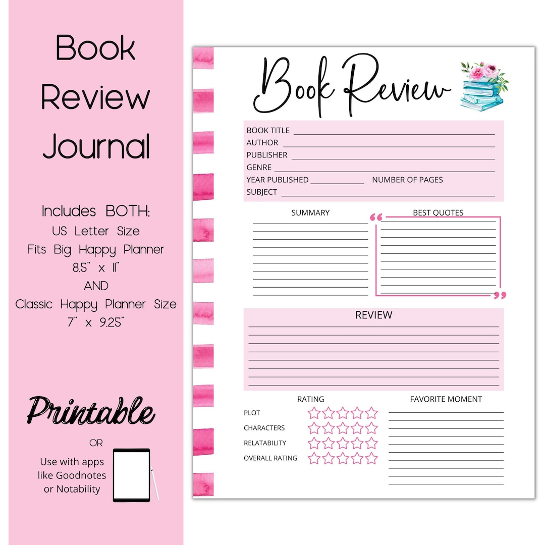 Book Review Journal, Book Club Printable, Reading Journal, Reading ...