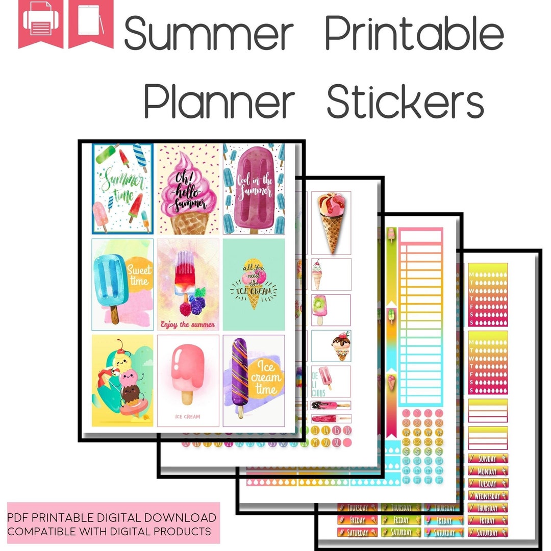 Printable Summer Monthly Planner Stickers, Fits Happy Planner, Includes ...