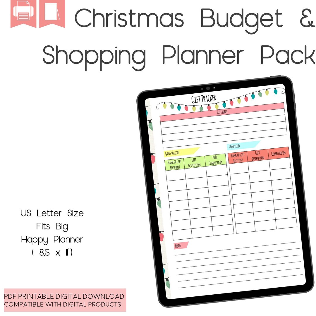 Holiday Budget Tracker and Gift Shopping Planner Pack, Christmas ...