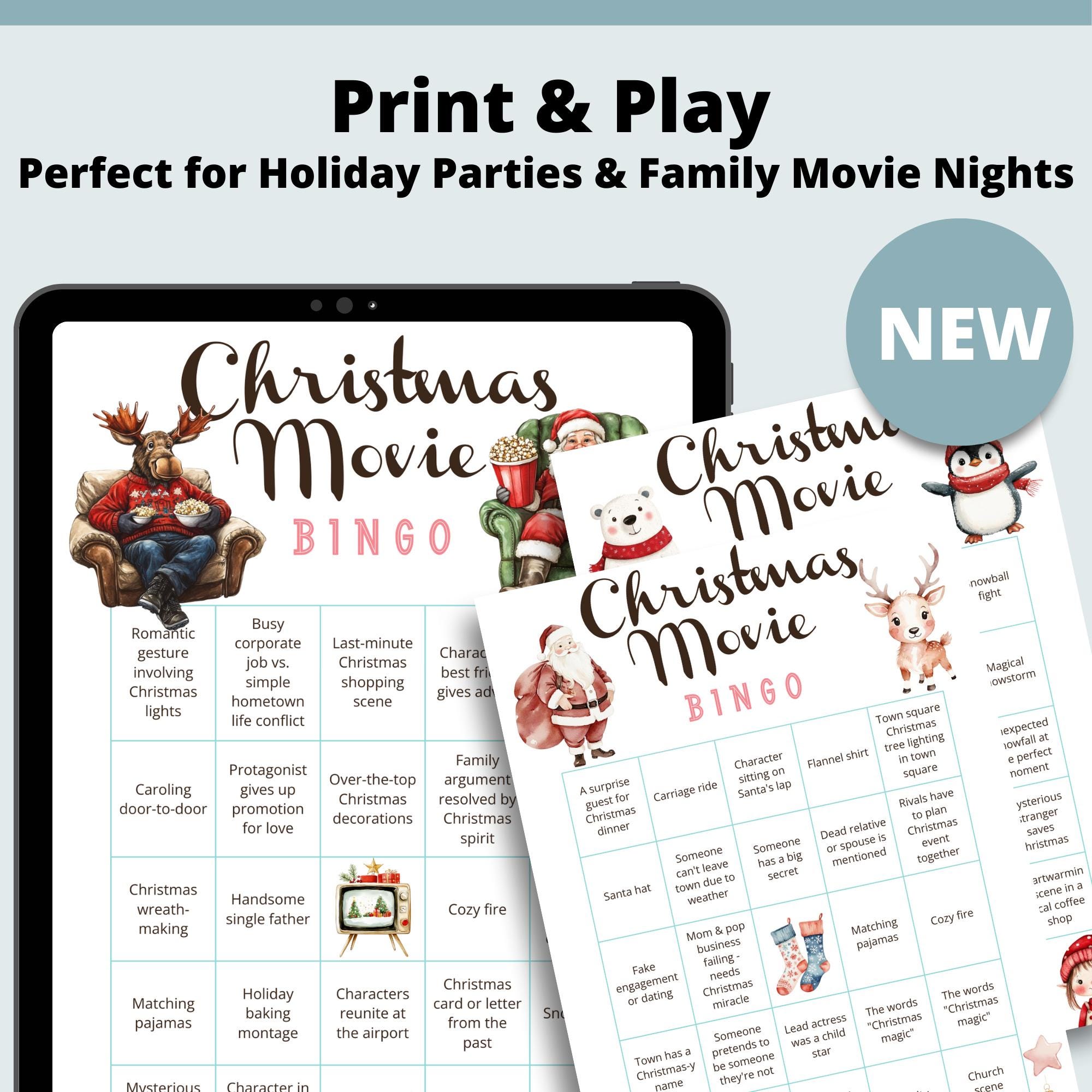 Printable Christmas Movie Bingo Game - Perfect for Holiday Parties! - Etsy