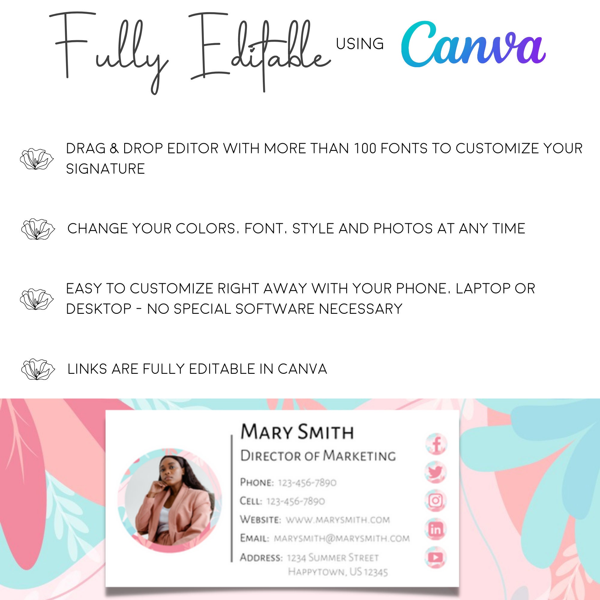 Email Signature Template, Editable Canva Signature Design. Pastel ...