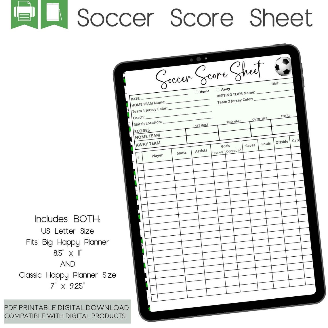 Soccer Score Card, Soccer Scoresheet - Etsy
