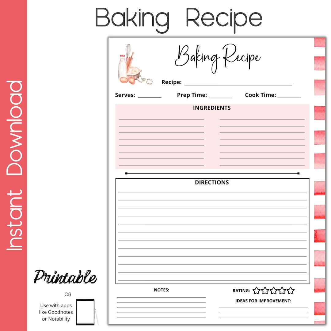 Baking Recipe Template, Printable Recipe Book, Editable Recipe Binder ...