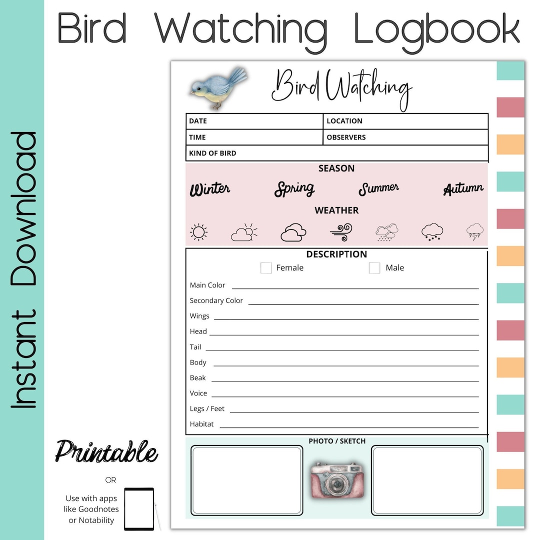 Bird Watching Log Book, Homeschool Bird Log, Bird Journal, Bird Watch Digital, Homeschool Nature ...