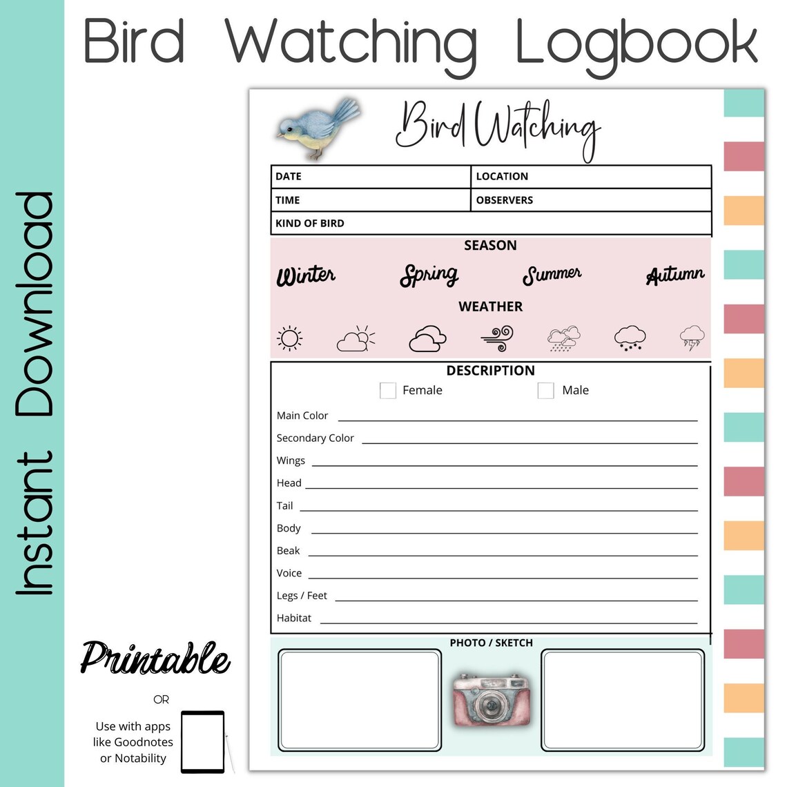 Bird Watching Log Book, Homeschool Bird Log, Bird Journal, Bird Watch ...