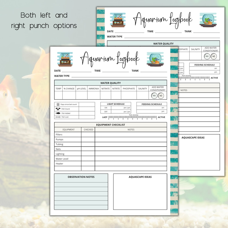 Aquarium Logbook, Fish Tank Logbook, Aquarium Maintenance Log, Aquarium ...