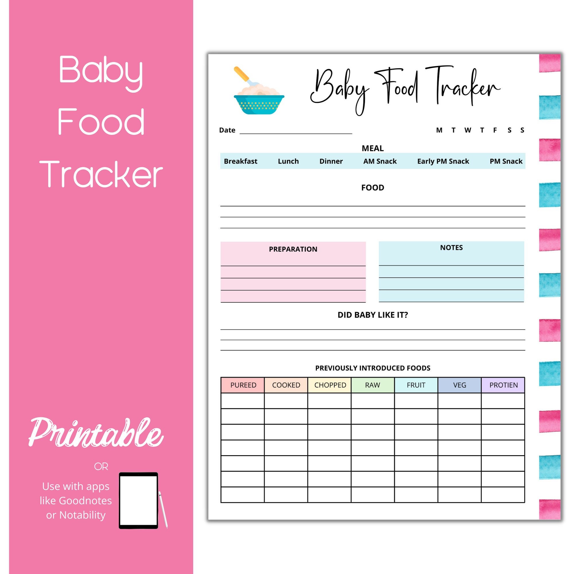 Printable Baby Food Tracker - First Foods Diary for Baby Led Weaning - Etsy
