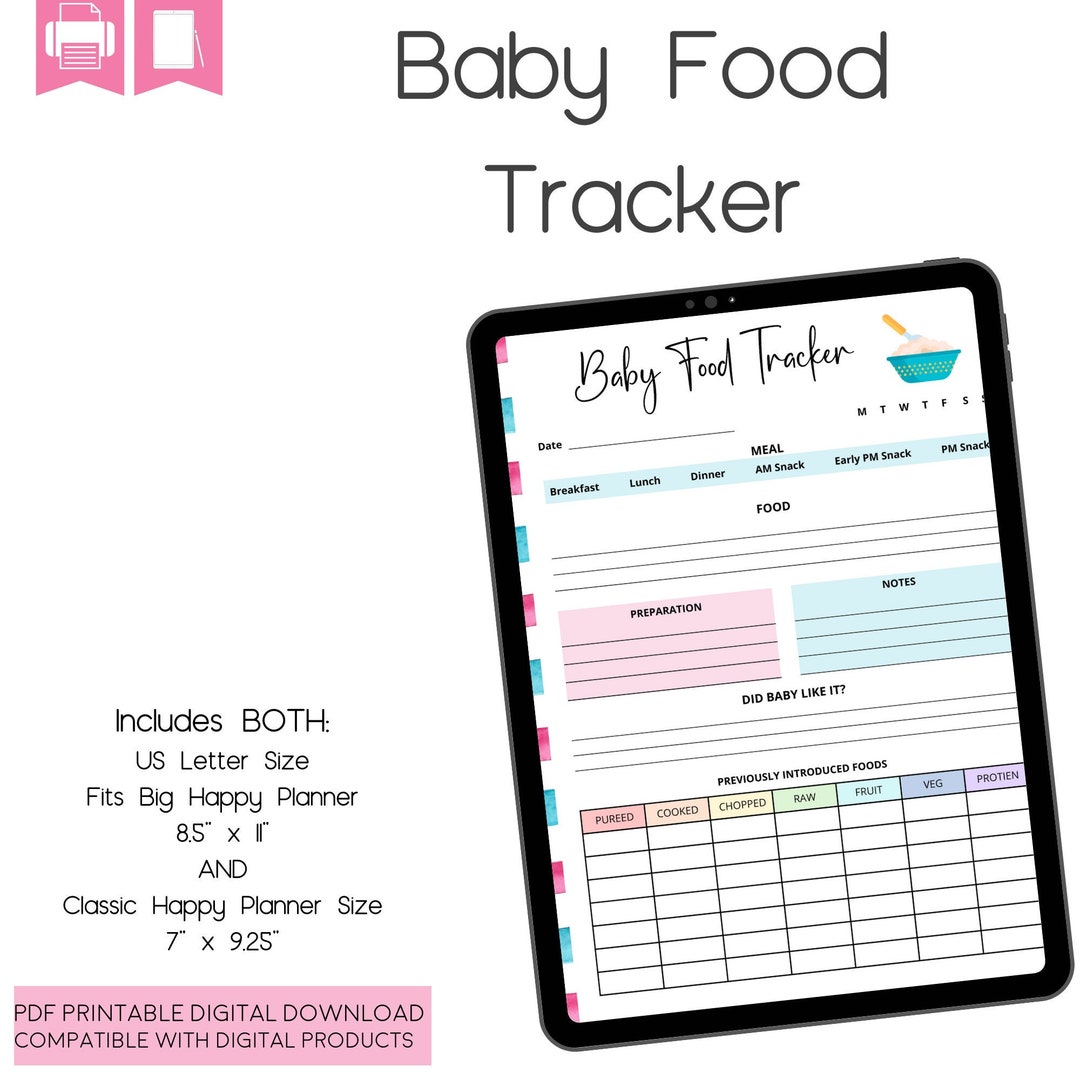 Baby Food Tracker, Baby Led Weaning, First Foods Diary, Printable ...