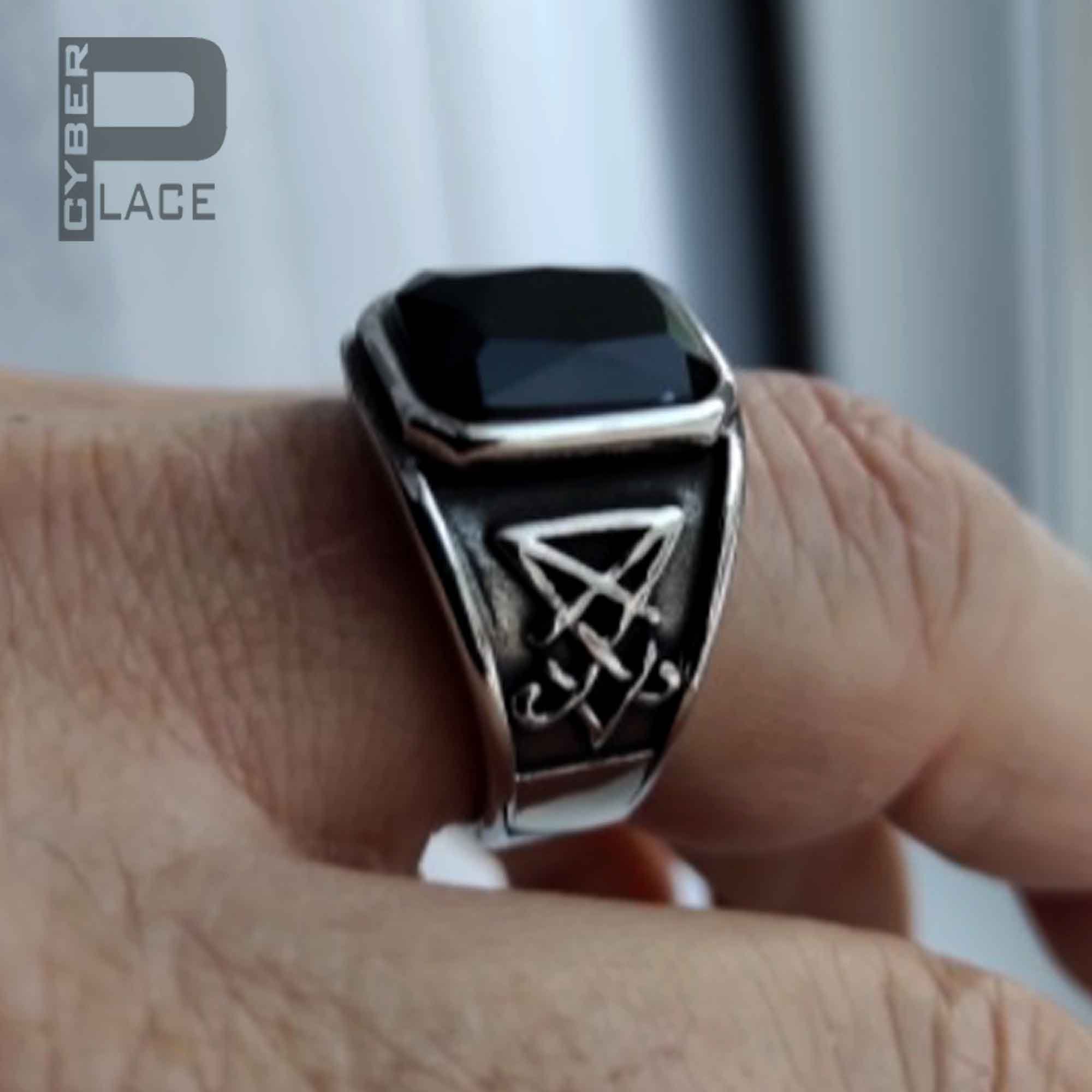 Onyx Stone Lucifer Ring for Halloween Party Gift, Sigil of Lucifer ...