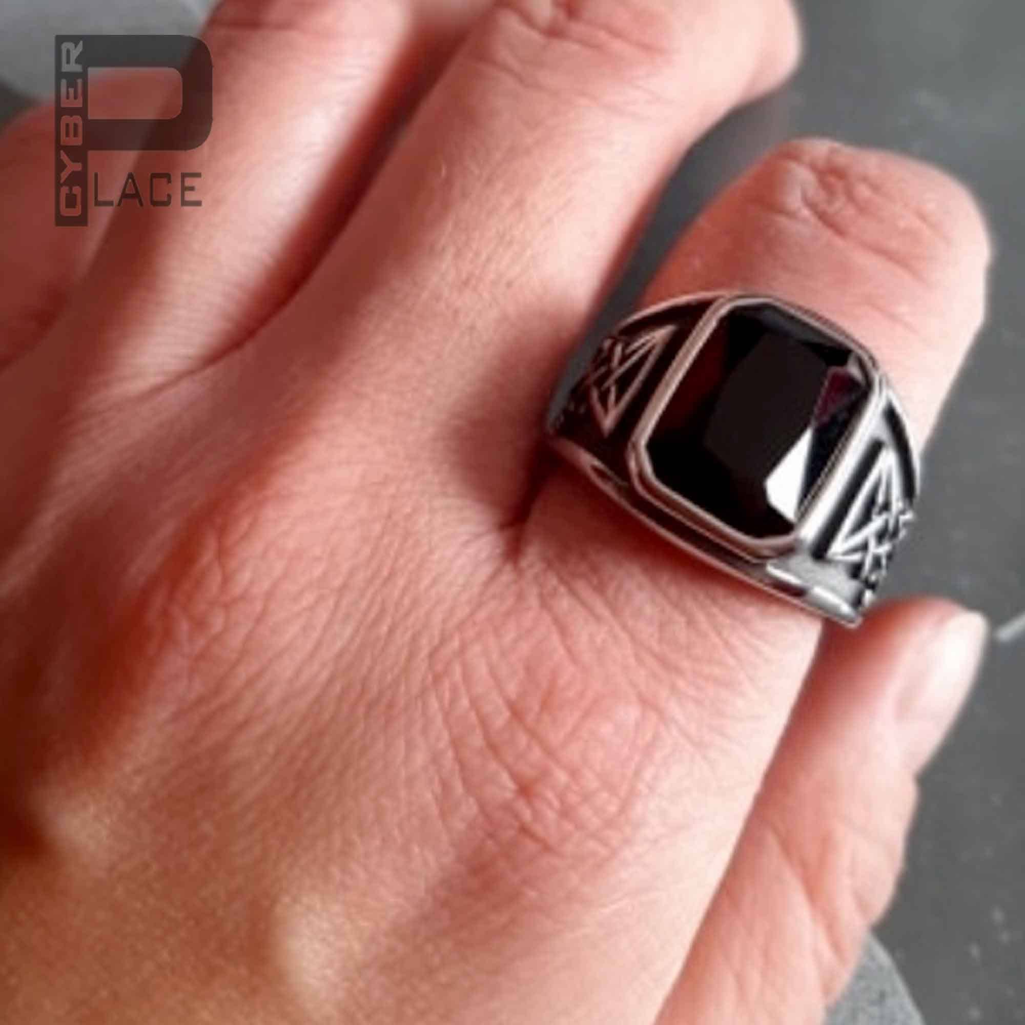 Onyx Stone Lucifer Ring for Halloween Party Gift, Sigil of Lucifer ...