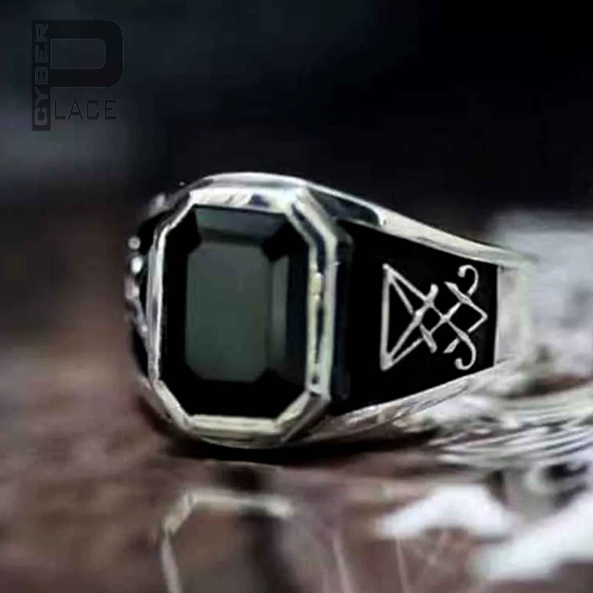 Onyx Stone Lucifer Ring for Halloween Party Gift, Sigil of Lucifer ...