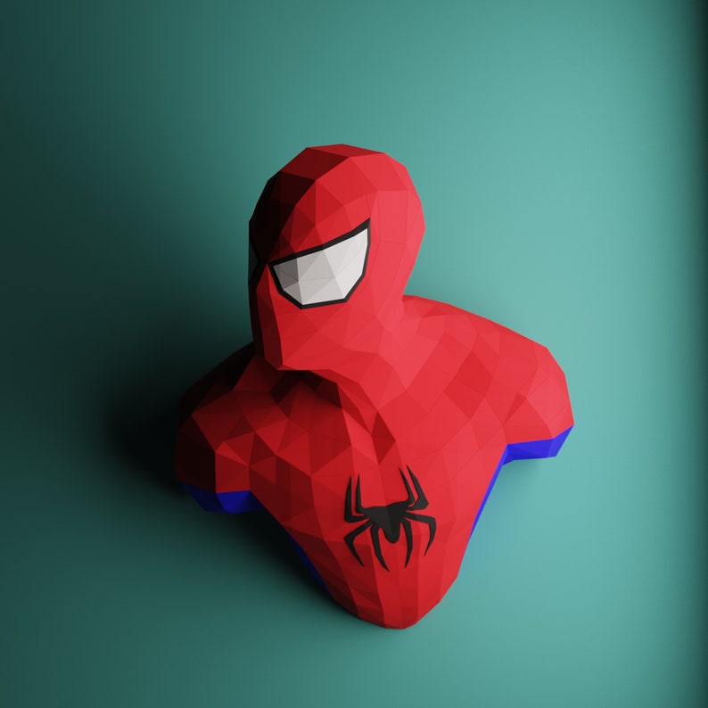 SPIDERMAN PAPERCRAFT Bust TEMPLATE Digital 3d Printed Wall Mountable ...