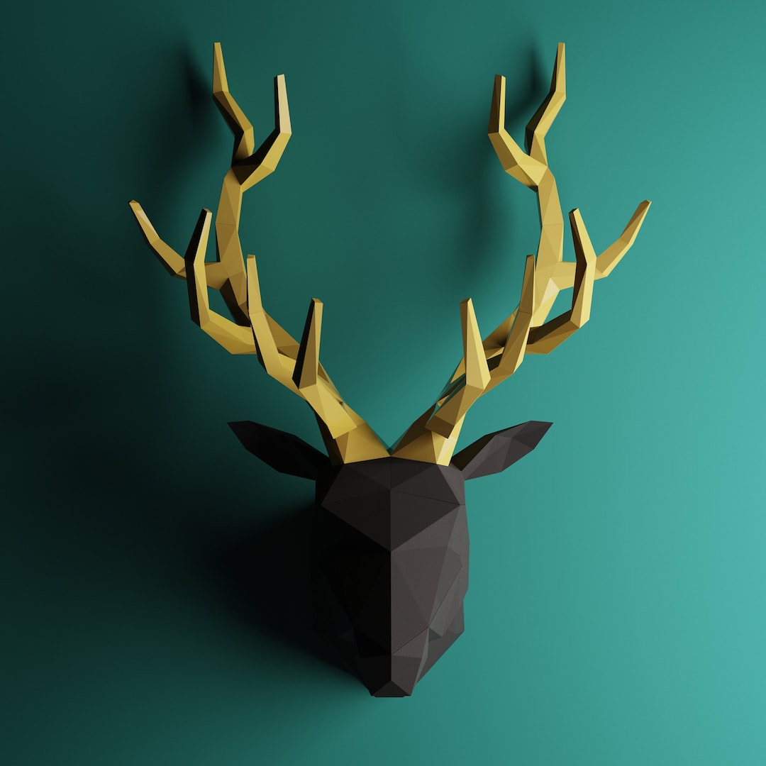 3d DEER HEAD Trophy PAPERCRAFT Template for Home Wall Décor - Lowpoly ...