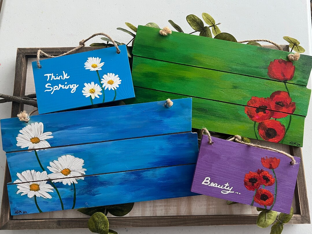 Spring Flower Wall Decor, Floral Wall Painting, Floral Hanging Plaque ...