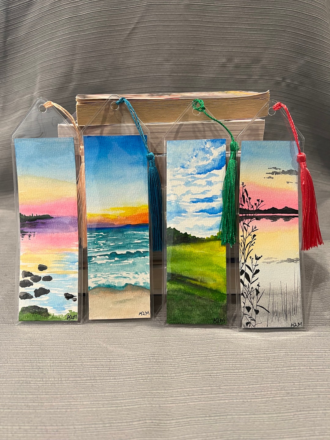 Watercolor Bookmarks, Landscape Bookmarks, Seascape Bookmarks, Hand ...