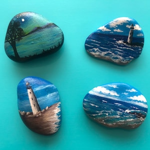 Nature Themed Painted Rocks, Seascape Painted Rocks, Hand Painted Rocks ...