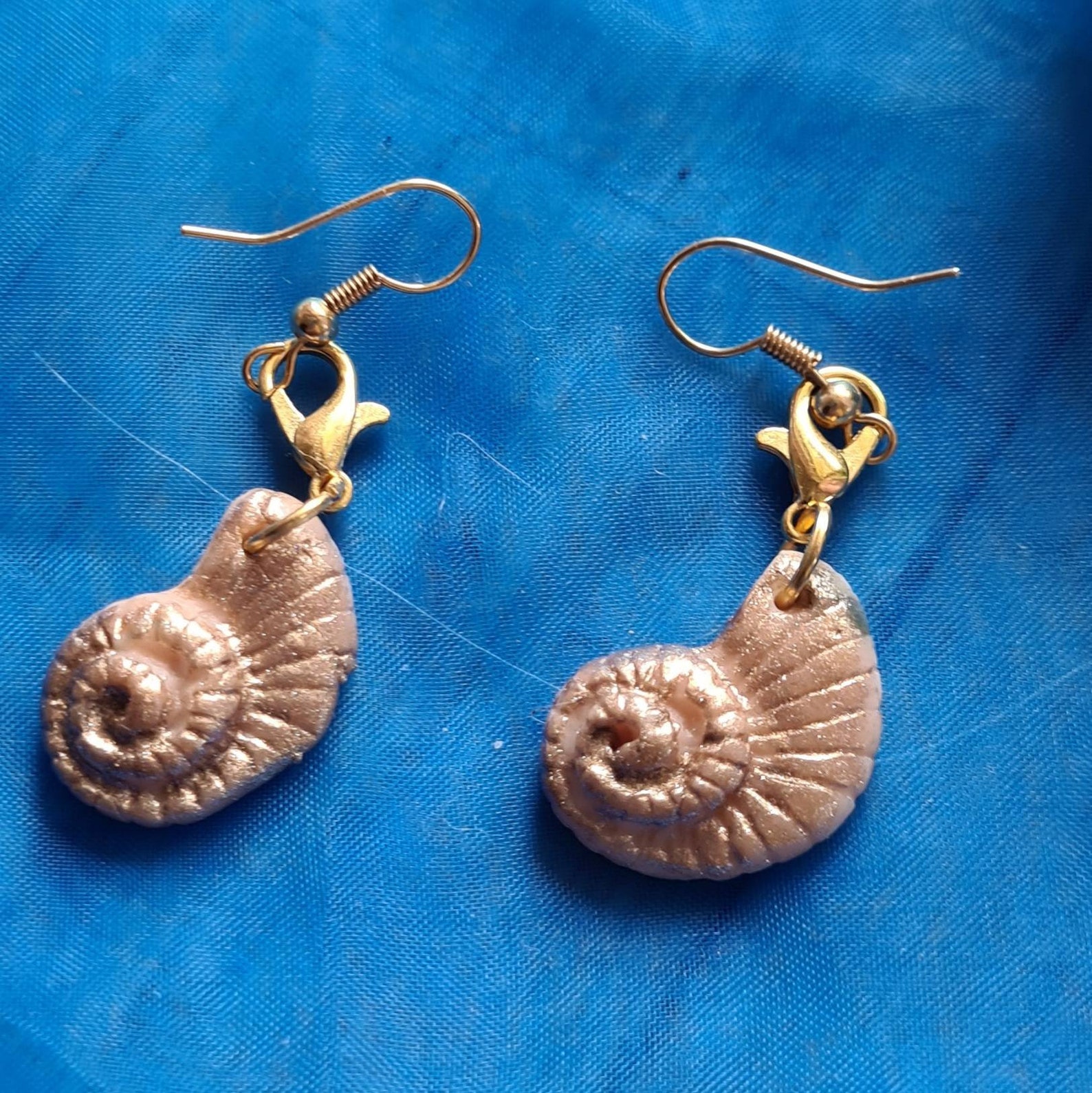 Gold Earrings Sea Snail, Handmade, Earrings, Polymer Clay Earrings, Sea ...