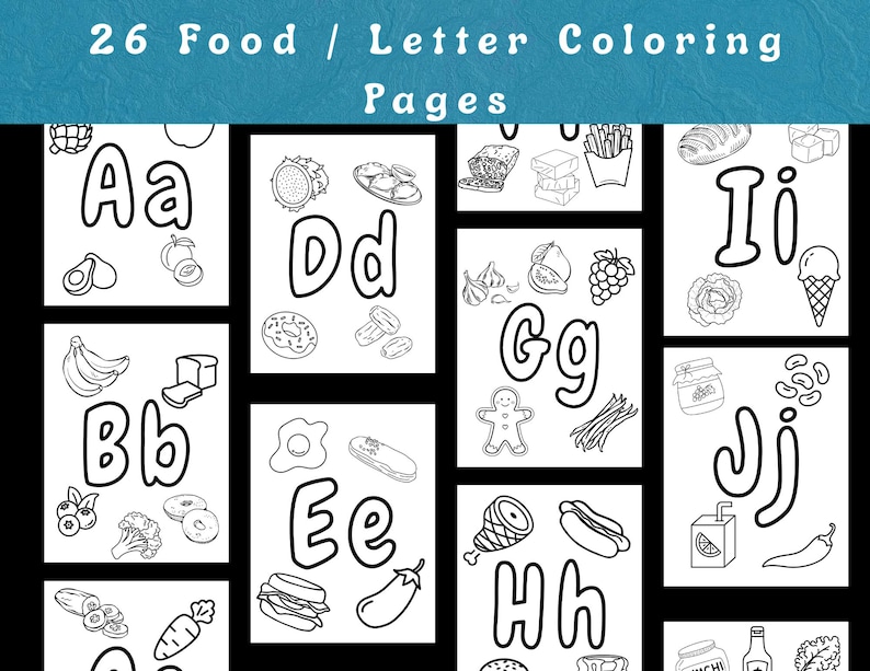 Food Alphabet Coloring Pages for Toddlers | A-Z Printable Letter & Food ...