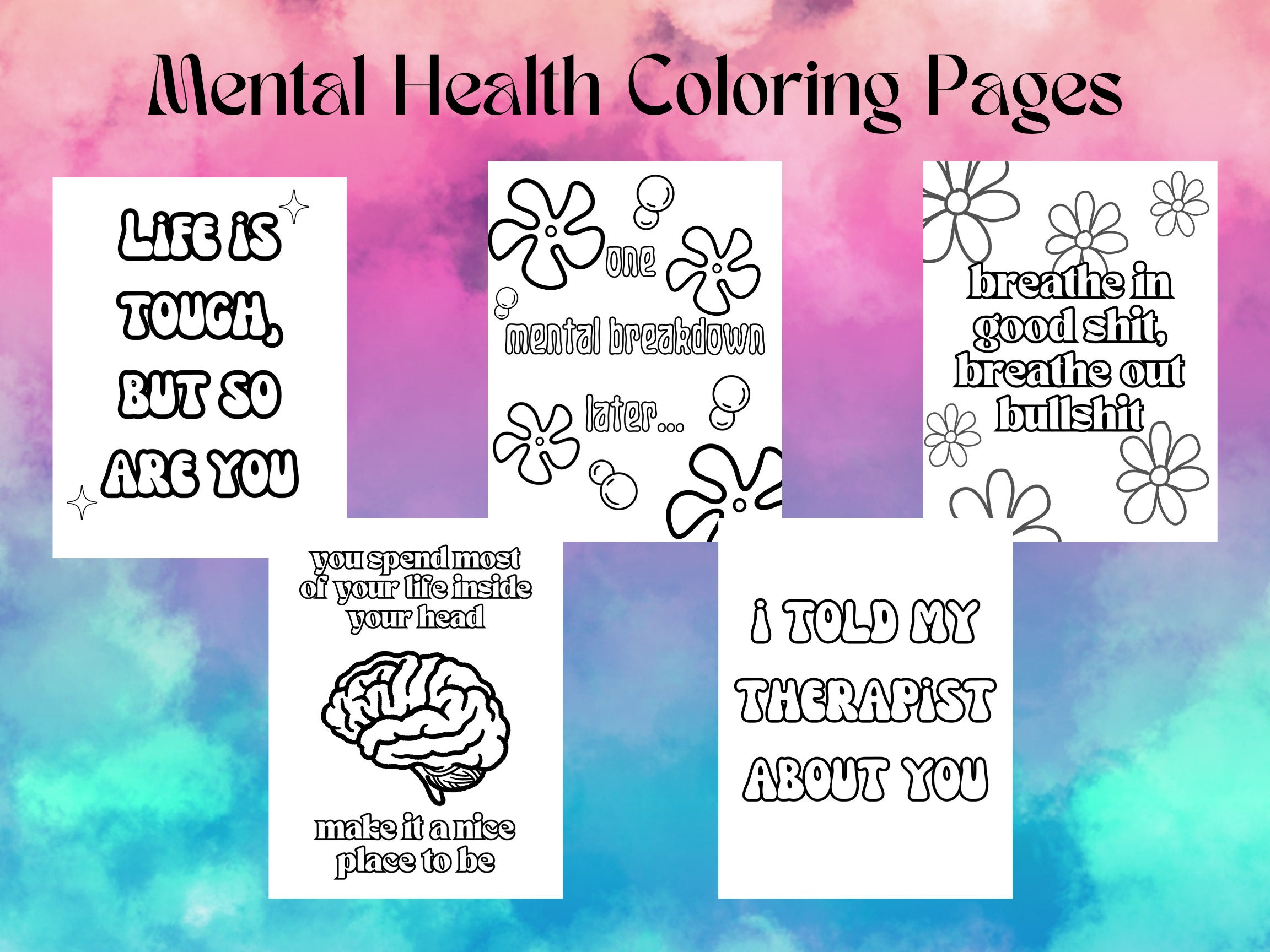 Simple Mental Health Coloring Pages - Etsy
