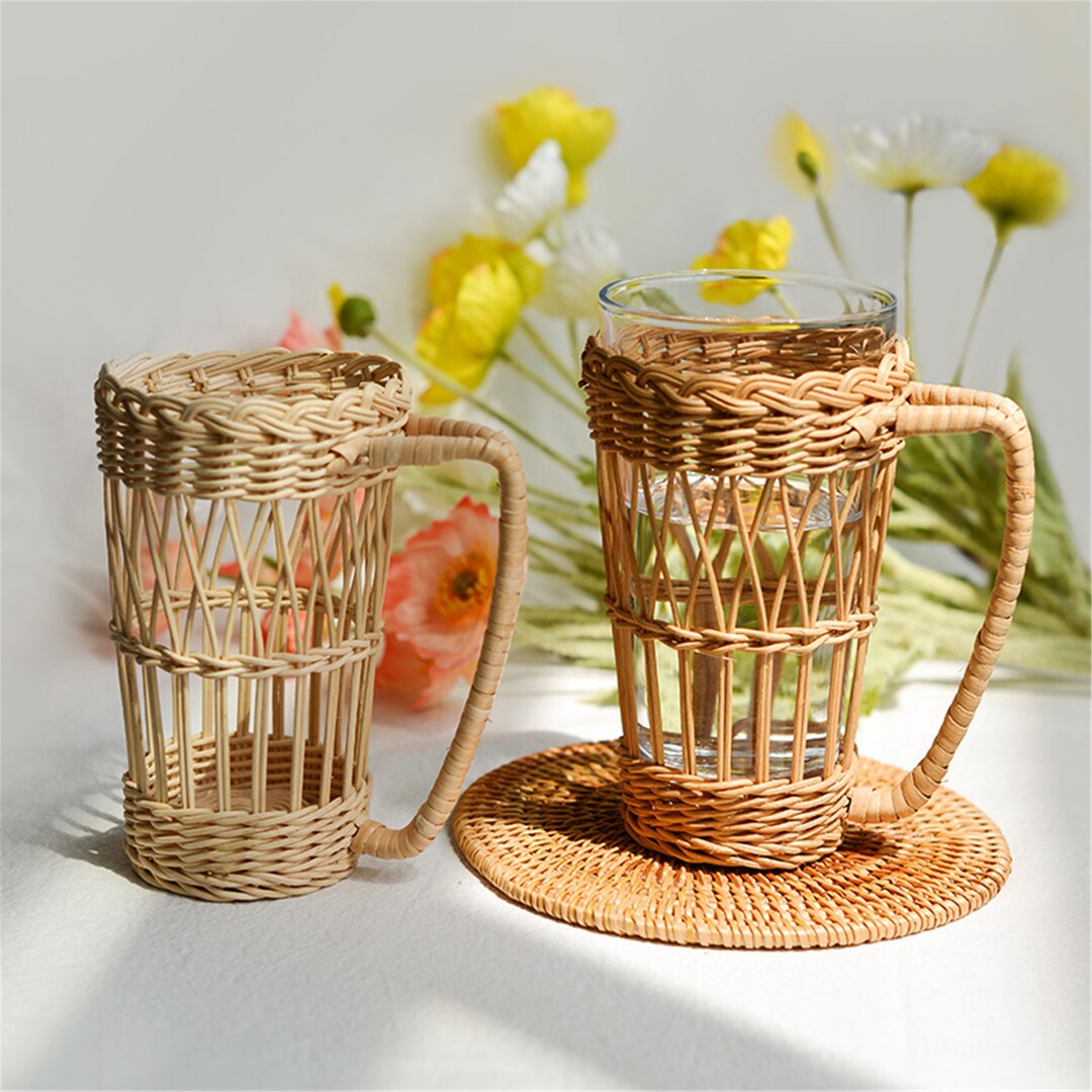Rattan Glasswarewrapped Drink Tumblerwoven Rattan Wrapped - Etsy