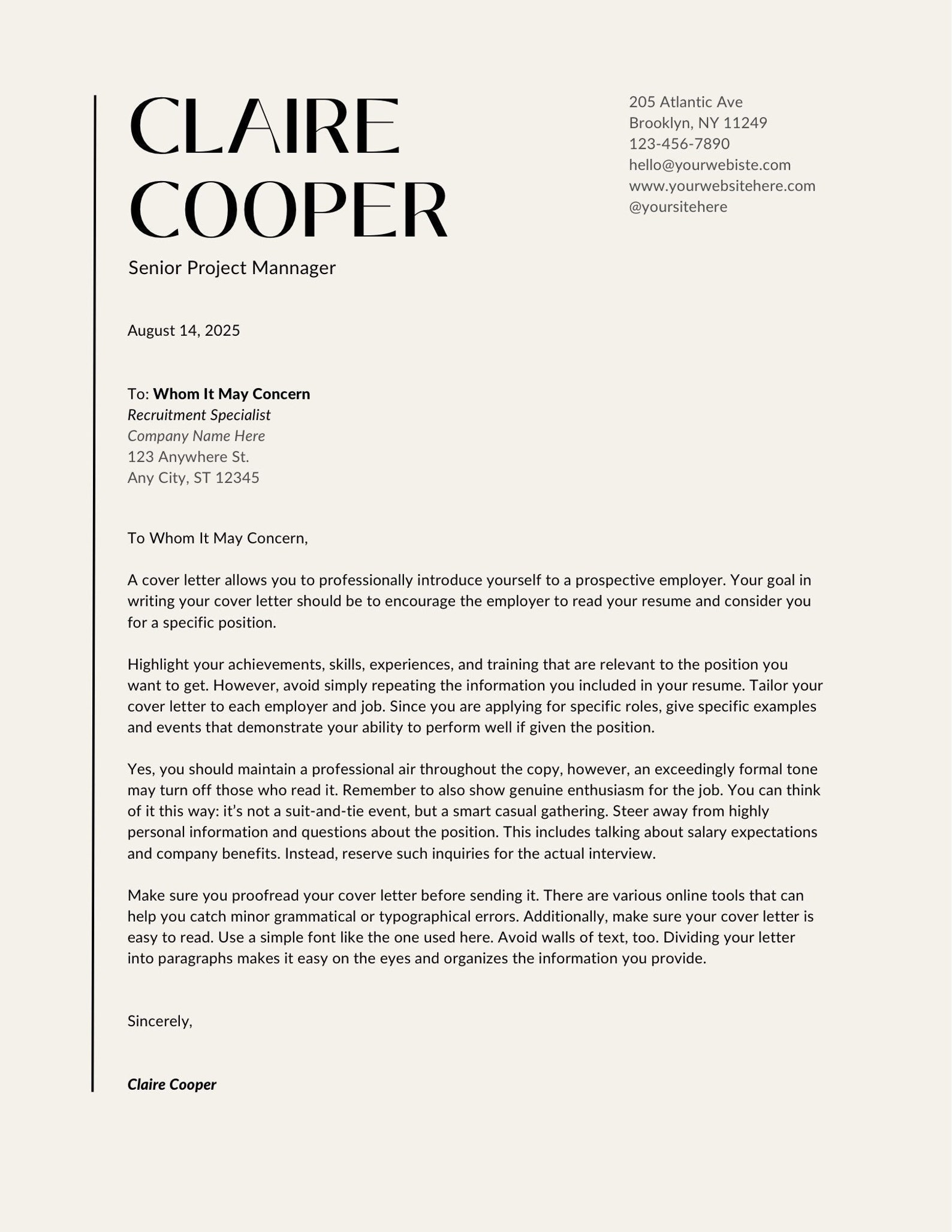 Premium Cover Letter Template and Cover Letter Writing Tips, CV ...