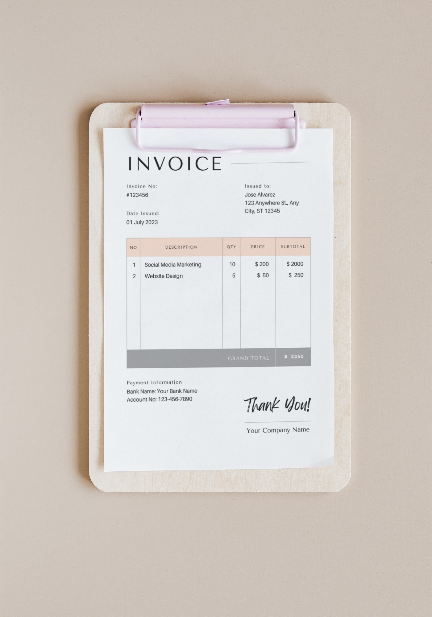 Invoice Template, Minimalist Invoice Template, Boho Small Business ...