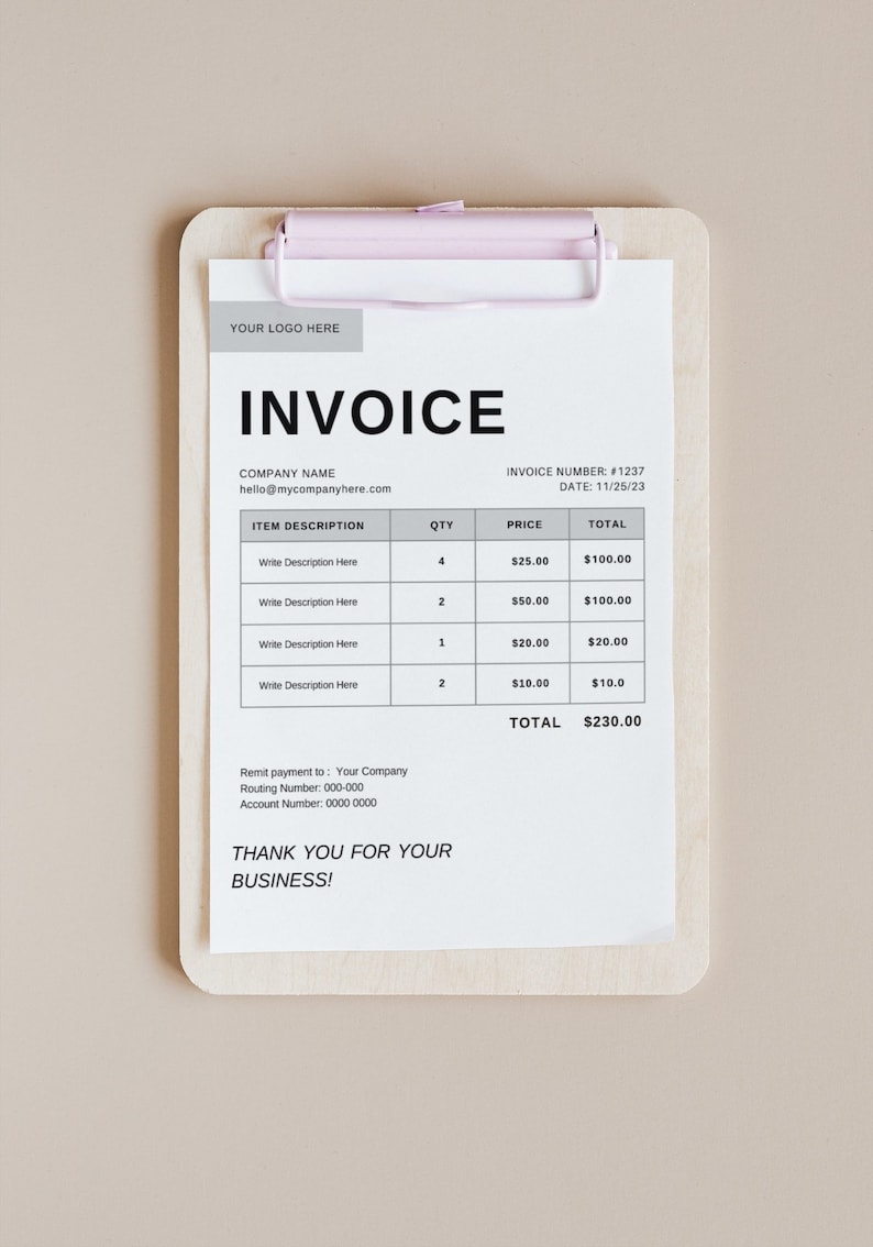 Minimalist Invoice Template, Modern Client Invoice, Editable PDF ...