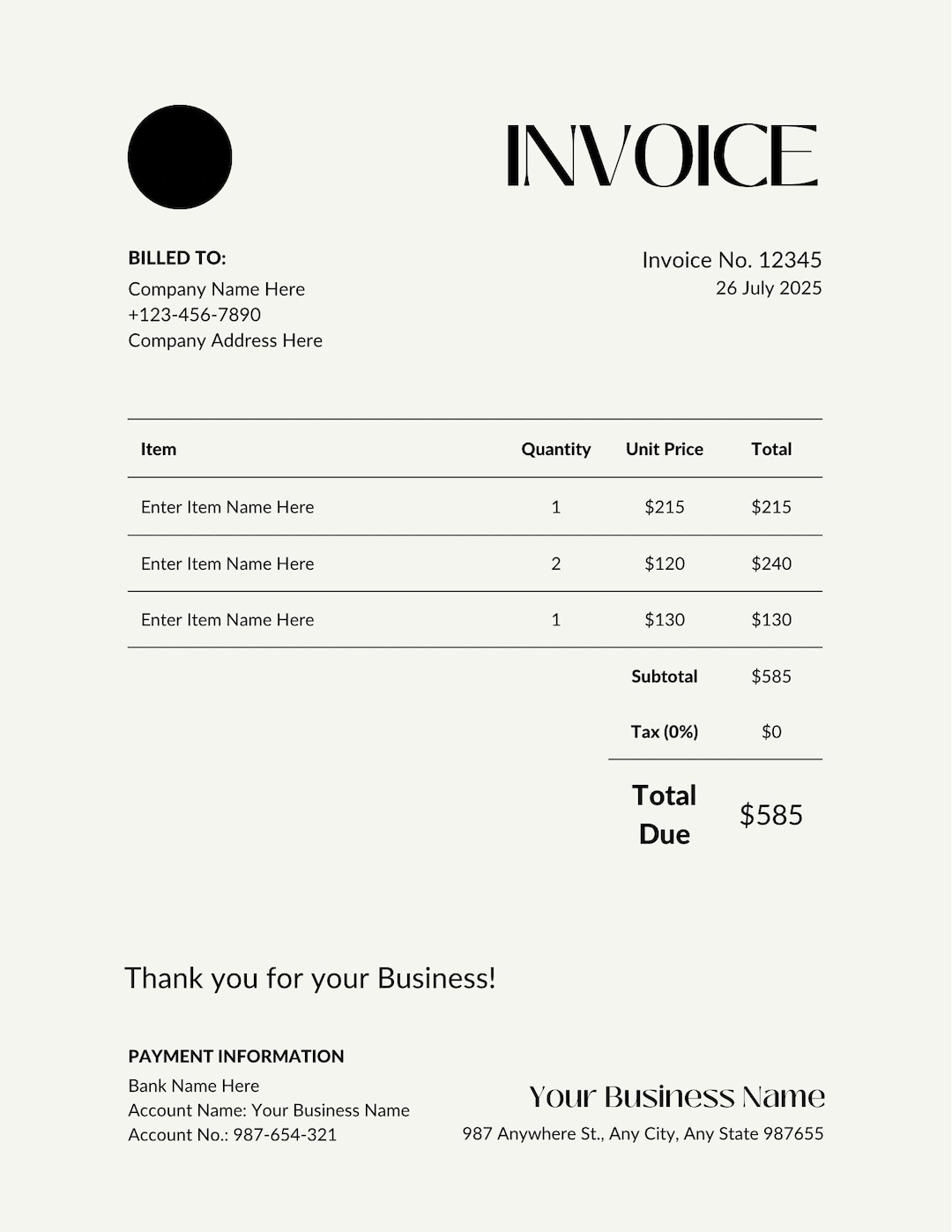 Invoice Template, Minimalist Invoice Design, Editable PDF Invoice ...