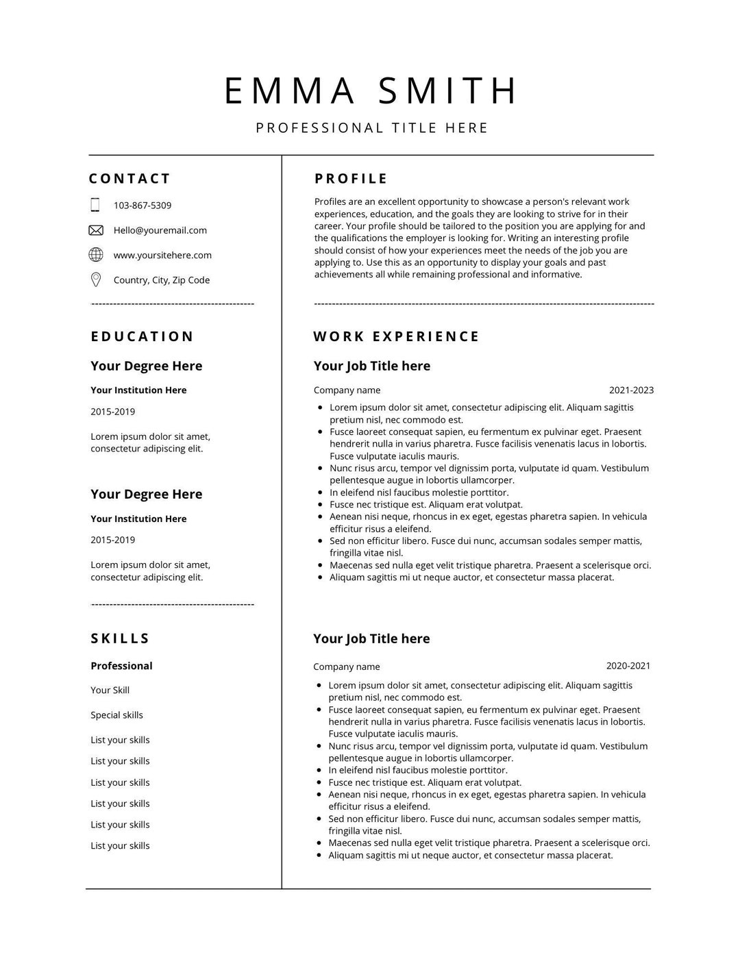 Minimalist Resume Template, Resume Format, Clean Resume Template ...