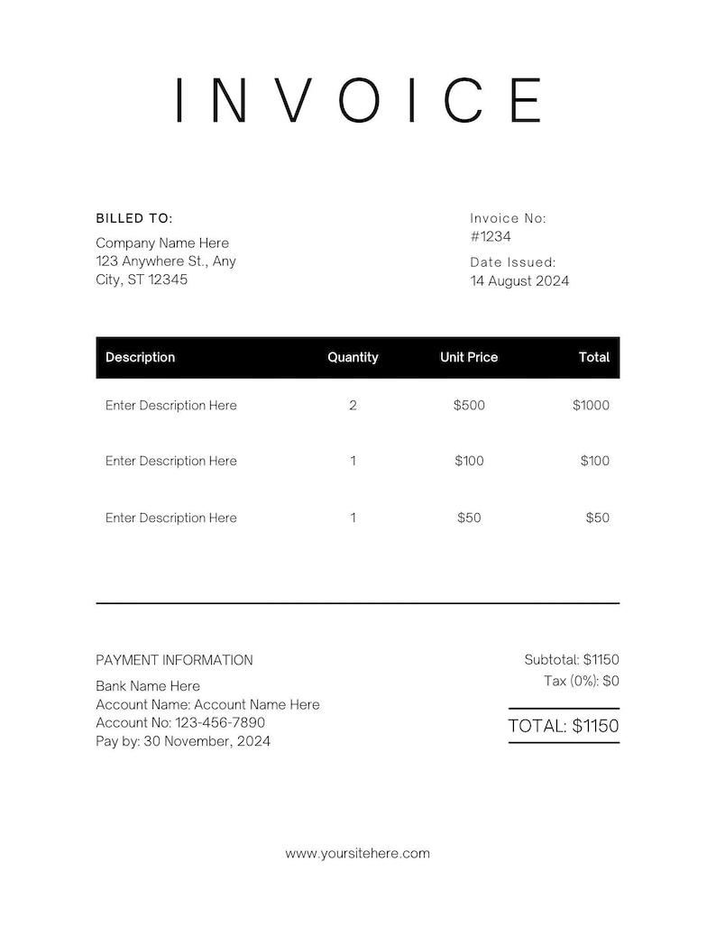 Invoice Template, Printable Minimalist Invoice Template Design, PDF ...