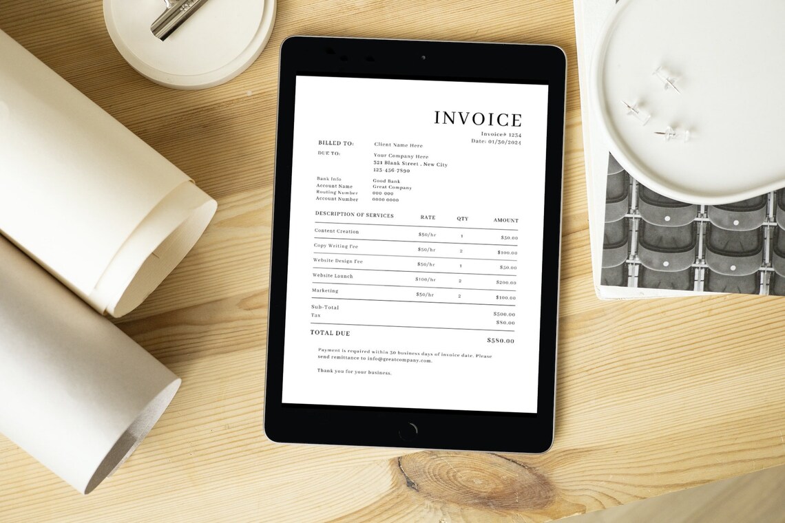Invoice Template, Digital Invoice, Downloadable Invoice, Minimalist ...