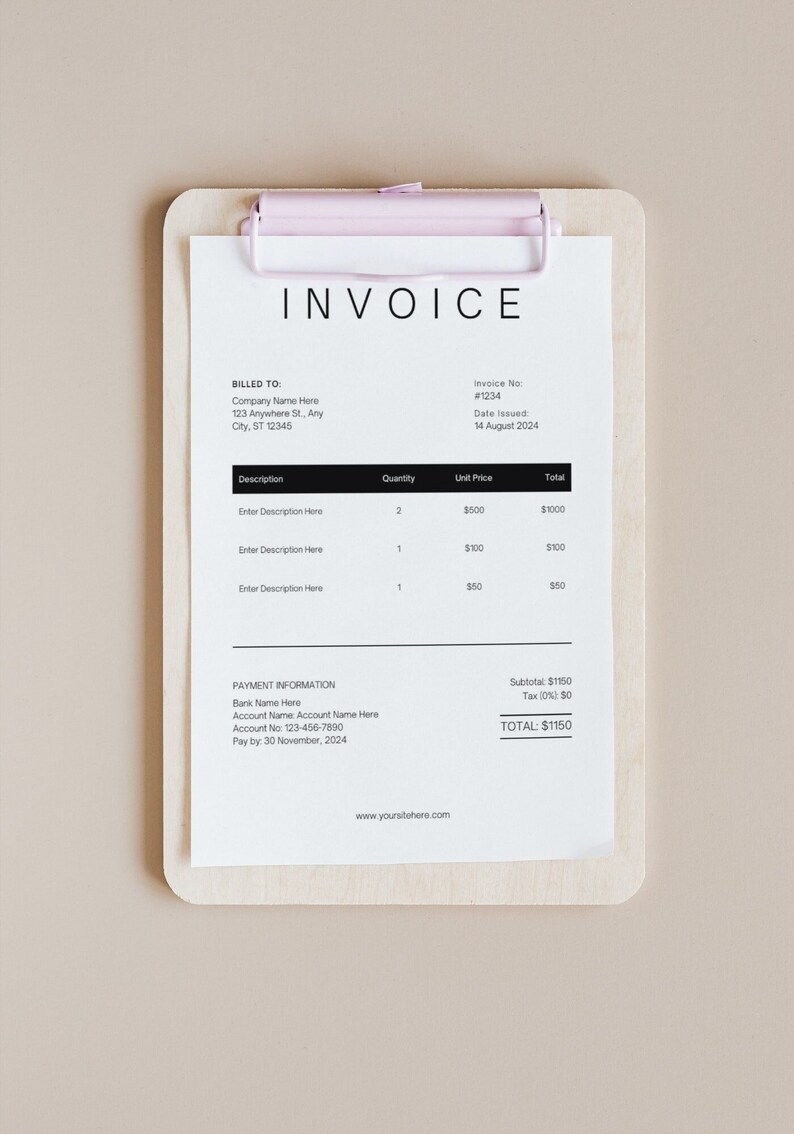 Invoice Template, Printable Minimalist Invoice Template Design, PDF ...