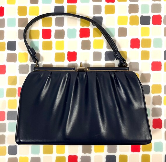 Vintage Navy Blue Pleather Vegan Leather Vinyl Handbag Purse - Etsy