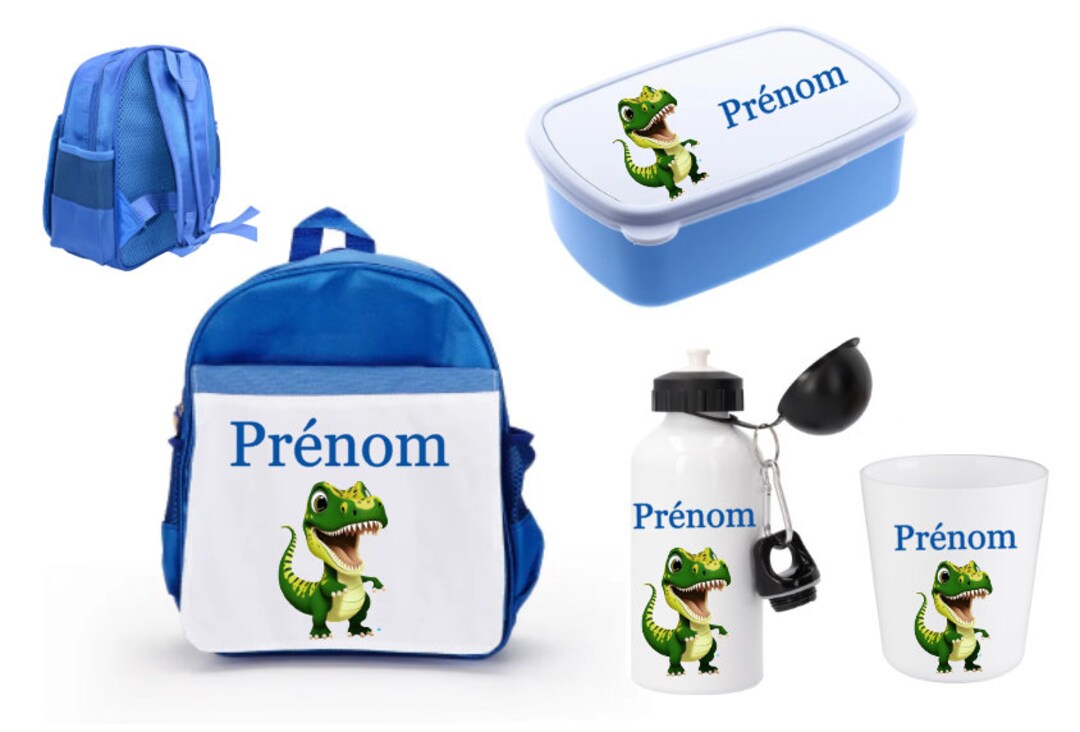 Ensemble Rentrée Cartable Dinosaure , Gourde , Gobelet , Boite à Repas ...