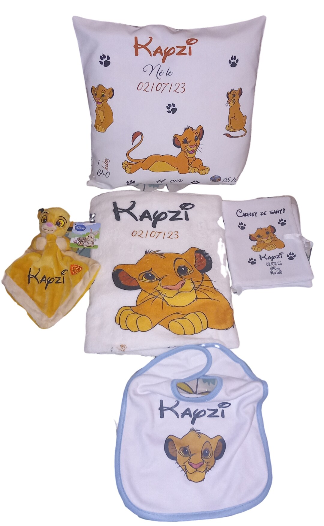 Personalized Birth Cushion, Plaid, Bib, Comforter, Simba Health Book ...