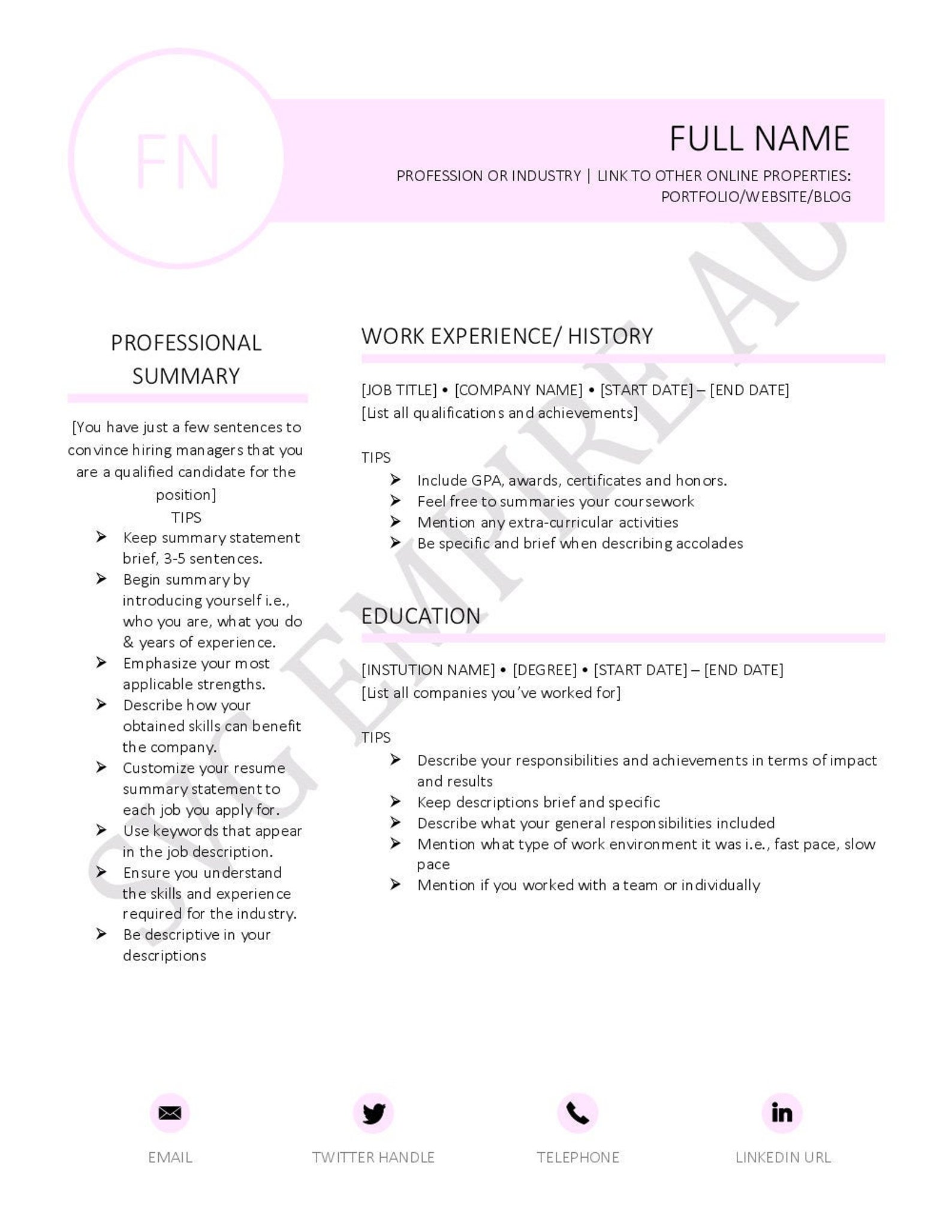 Professional Resume Word Document, Pre-filled Resume Template Word, CV ...